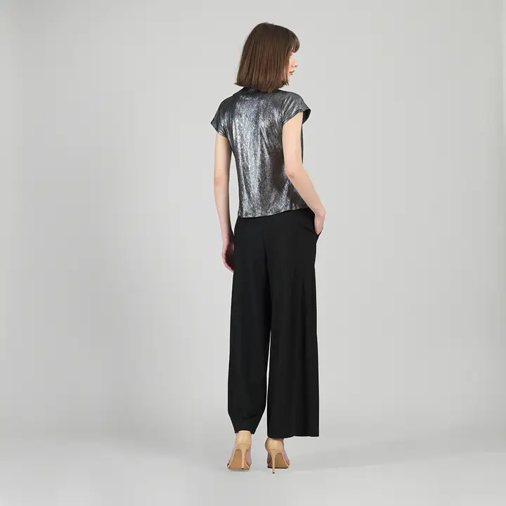 Metallic Shimmer Drape Neck Loop Front Top – THREAD